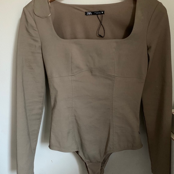 Tops | Zara Square Neck Bodysuit Size S | Poshmark